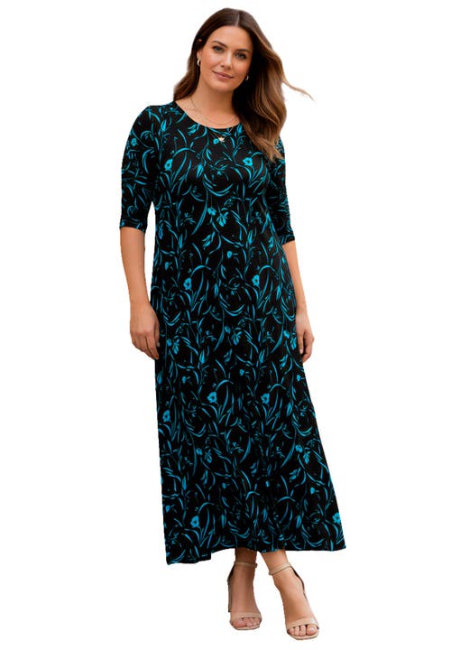 ROAMAN'S Roaman's Stretch Knit High-Low Short Sleeve Maxi Dress